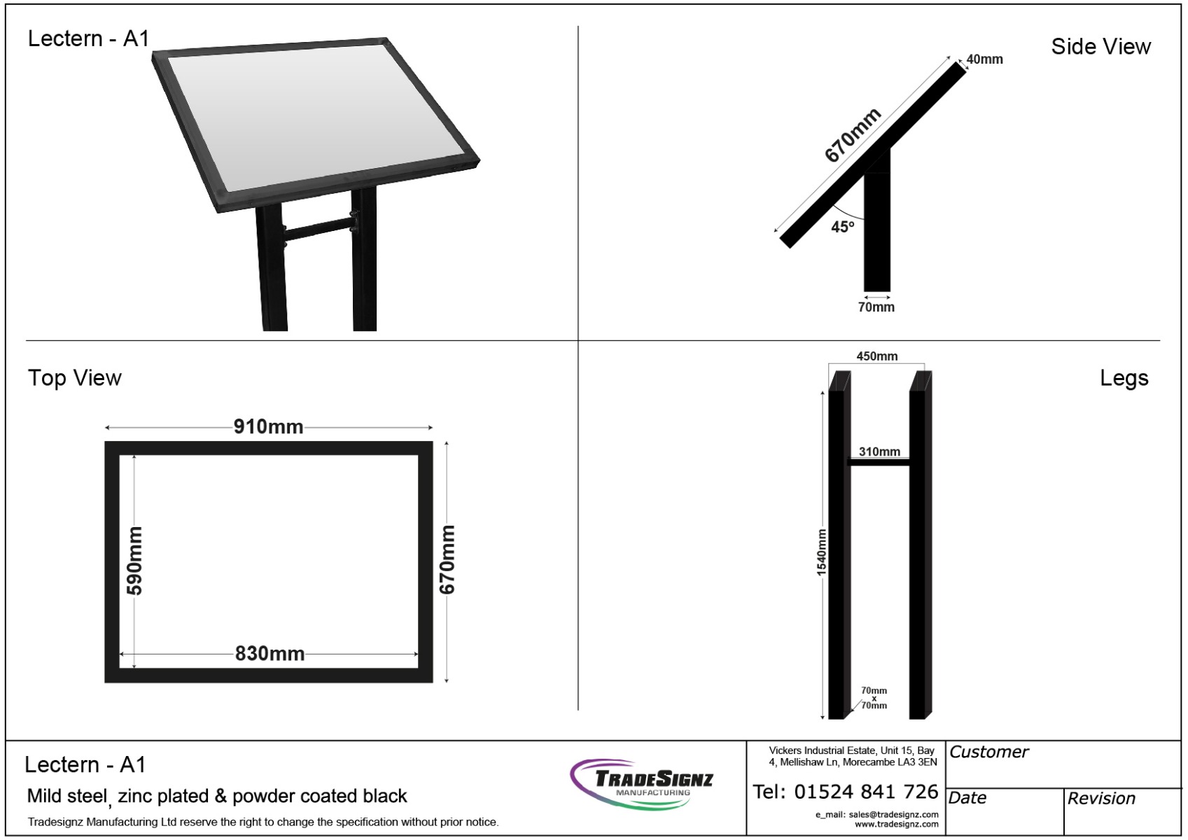 Lectern Sign | Twin Leg | Steel Construction | Tradesignz