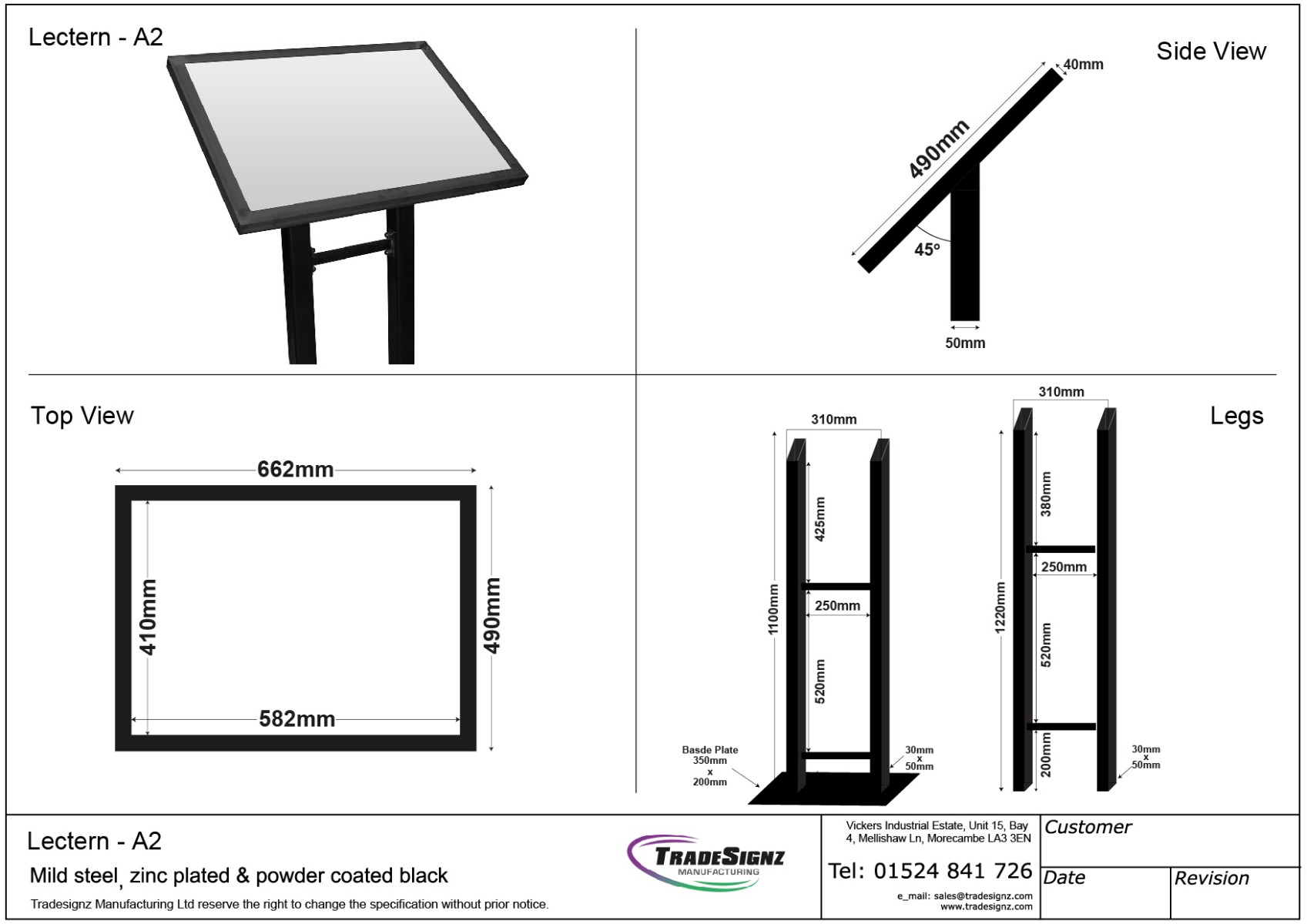 Lectern Sign | Twin Leg | Steel Construction | Tradesignz